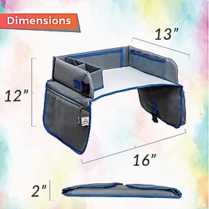 ADVO Kids Travel Tray Car Seat - Activity and Play Tray Organizer for Children and Toddlers, Lap Desk with Tablet Phone Holder, Waterproof and Foldable Whiteboard (Grey)