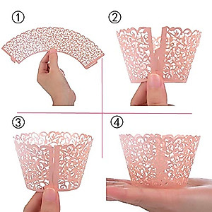 YOZATIA Vine Cupcake Wrappers, 60PCS Lace Cupcake Liners for Regular Sized Cupcake (Pink)