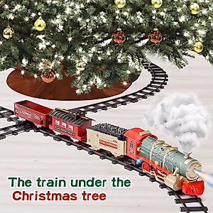 JUQU Train Set - Electric Train Toys w/Smoke, Light and Sounds, Toddler Train Sets for Boys 2-4 4-7 w/Steam Locomotive Engine,Carriages and Tracks, Christmas Train Gift for 3 4 5 6 7 8+ Year Old Kids