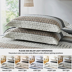 Y-PLWOMEN Quilt Sets 100% Cotton , 3 Piece Striped Quilts, Farmhouse Lightweight Cozy Quilt King Size