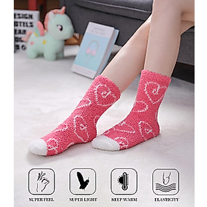 SDBING Fuzzy Socks for Women Soft Fluffy Home Sleeping Socks Cozy Warm Slipper Socks 6 or 5 Pairs (5 Pairs Pink Hearts)