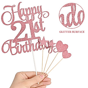 Lecferrarc 21st Birthday Cake Decorations, 21st Birthday Candles Cake Numeral Candles and Glitter Happy 21st Birthday Cake Toppers Set for Birthday Party Supplies (Rose Gold)
