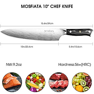 MOSFiATA 10" Super Sharp Professional Chef's Knife，German High Carbon Stainless Steel EN1.4116 with Micarta Handle and Gift Box