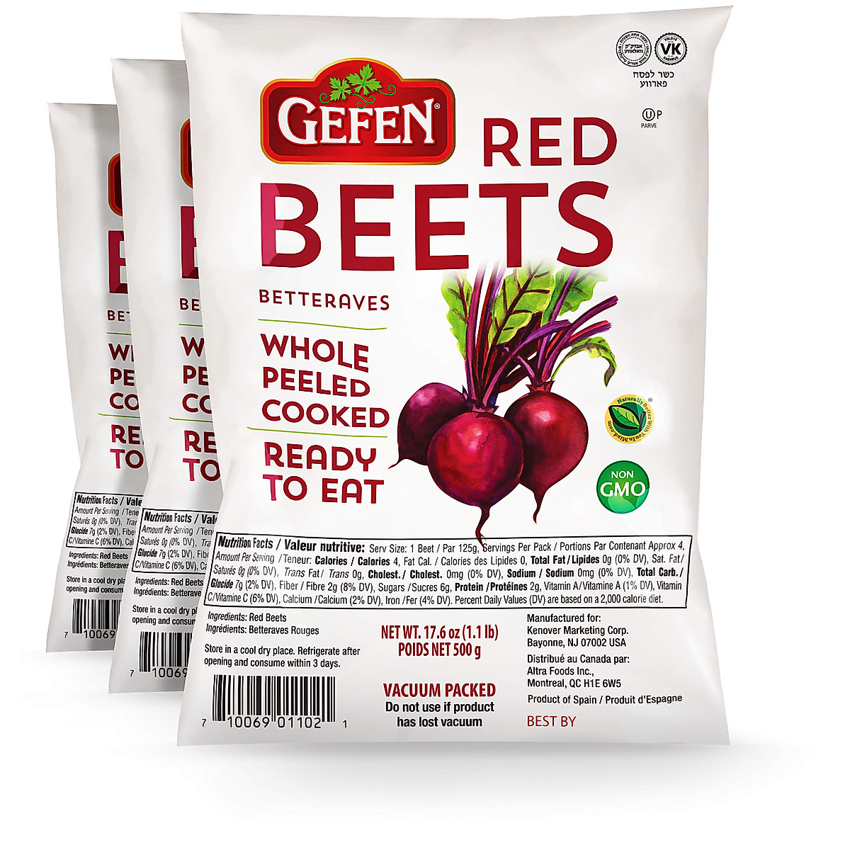 Gefen Red Beets, Whole, Peeled, Cooked & Ready to Eat, 1.1 lb (3 Pack)