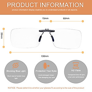 FONHCOO Clip on Blue Light Blocking Glasses Womens Mens Over Prescription Glasses Frameless Lens Anti Eyestrain Headaches UV Filter Computer Gamer Eyeglasses Transparent