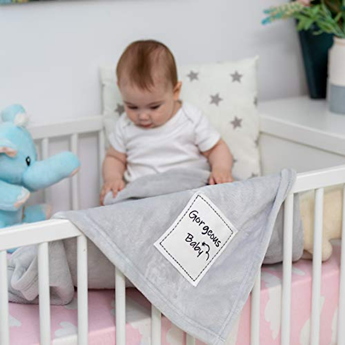 DEZANBO Baby Blanket for Boys Gilrs, Baby Blankets for Newborn,30”X 40”-Super Soft Fluffy Flannel,Great for Baby Showers, Light Grey