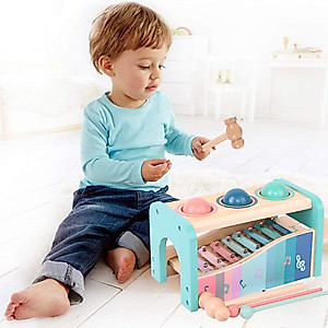 enlitoys Wooden Pounding and Hammer Toy Xylophone and Gear Pounding a Ball Track Game with Hammer Toddler Toys for 3 Year