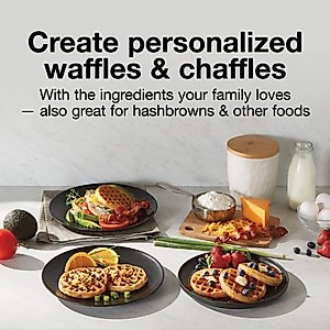 Proctor Silex Mini Waffle Maker Machine with 4” Round Non-stick Grids, Make Personalized Individual Breakfast Keto Chaffles and Hashbrowns, Compact, Black (26100)
