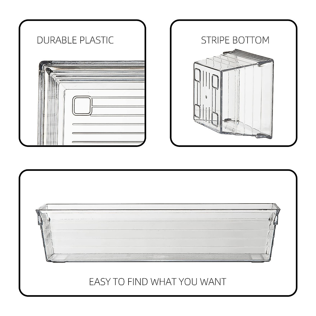 Backerysupply Clear Plastic Drawer Organizer Tray for Vanity Cabinet (Set of 10),Storage Tray for Makeup, Kitchen Utensils, Jewelries, and Gadgets