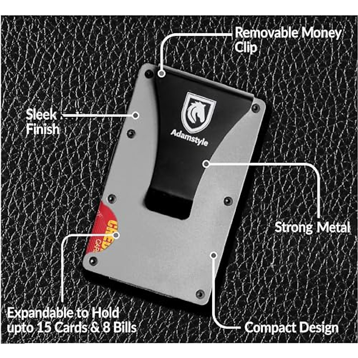 Adamstyle Minimalist Slim Wallet for Men - Mens Metal Compact Wallets - Rfid Blocking Credit Card Holder with Money Clip