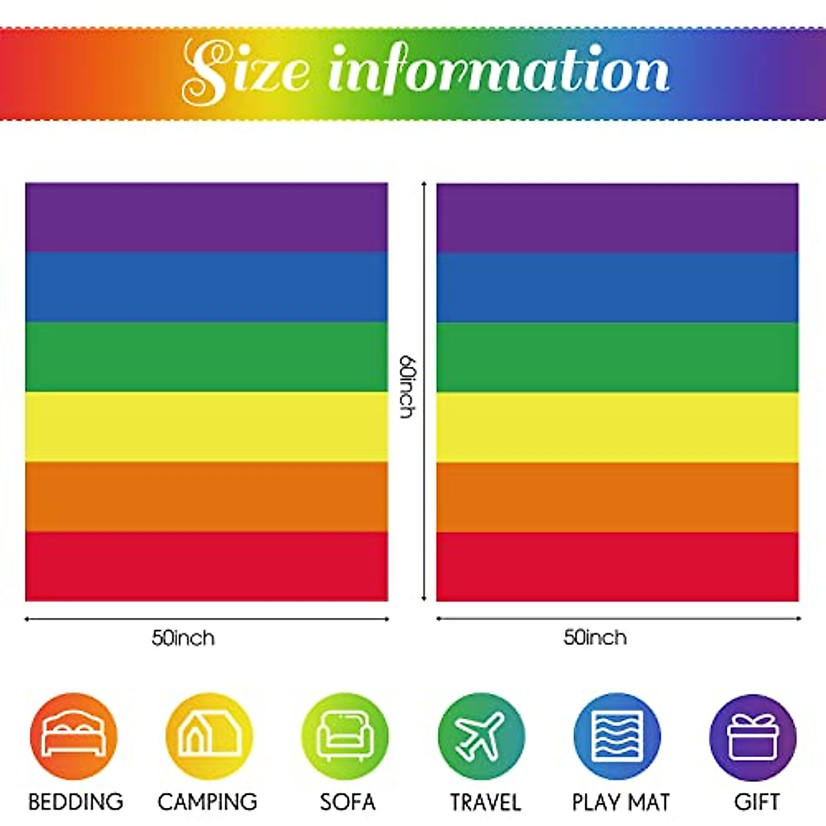 2 Pack Pride Rainbow Throw Blanket LGBT Flannel Blanket Colorful Stripe Rainbow Soft Warm Blankets for Bed Couch Sofa, LGBT Gifts for Teens Kids Adults