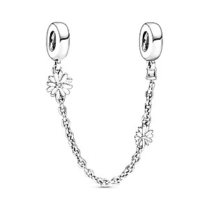 EZ Tuxedo 925 Sterling Silver Daisy Flower Safety Chain Charm for Bracelets