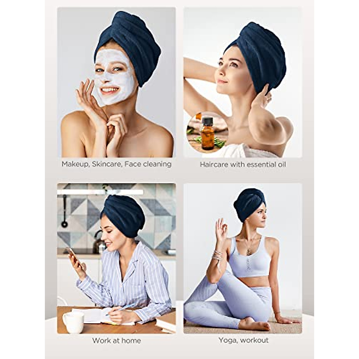 Hicober Microfiber Hair Towel, Hair Towel Wrap Turbans for Women,Hair Drying Towel Wrap Hair Accessories for Women Girls-Plum,Navy,Aqua Green,3Packs