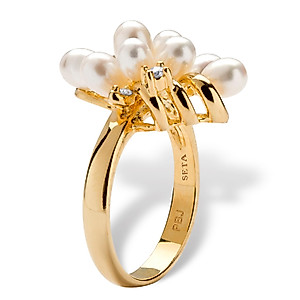 PalmBeach Yellow Gold-plated Oval Shaped Genuine Cultured Freshwater Pearl and Round Crystal Cluster Ring Sizes 6-10 Size 9