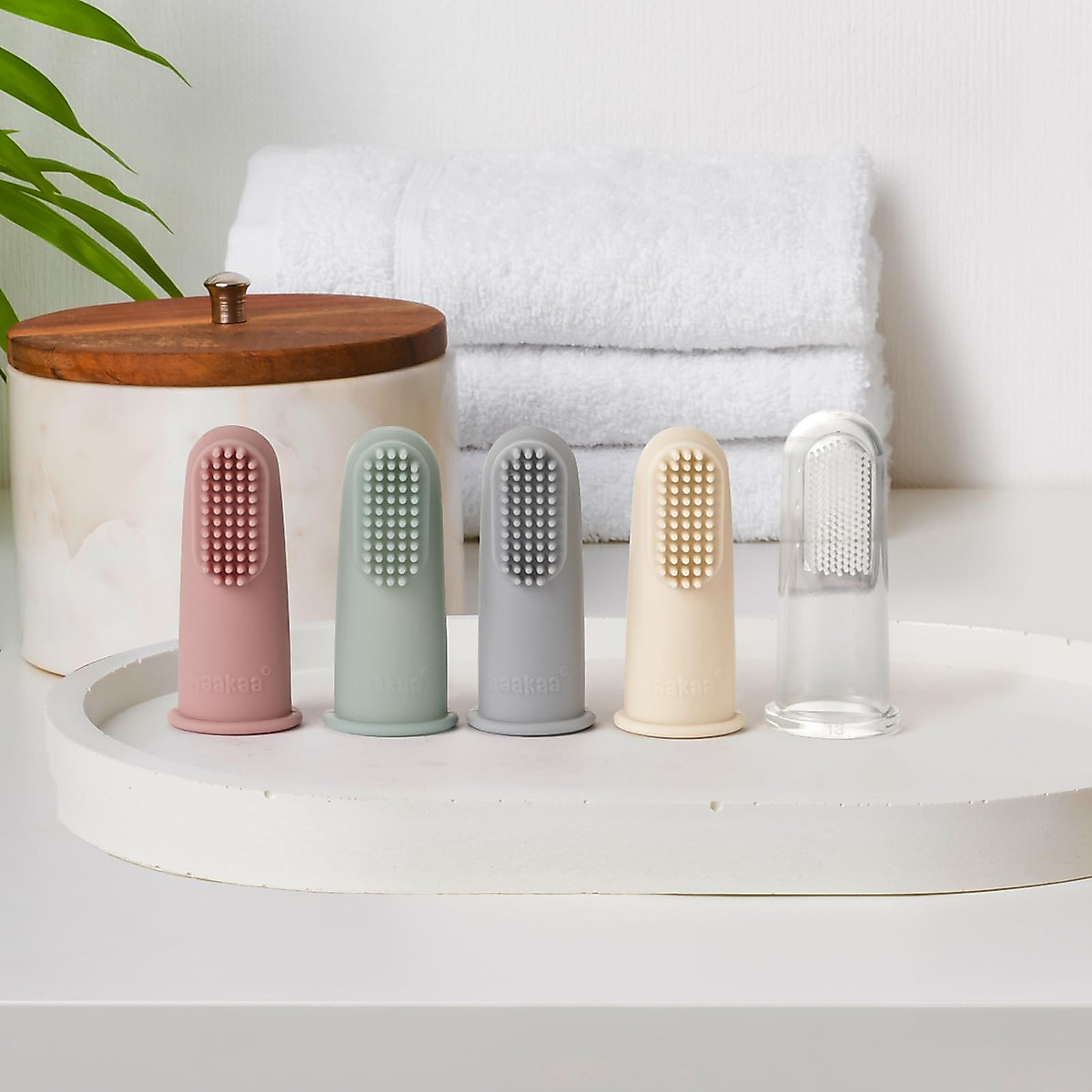 haakaa Silicone Baby Finger Toothbrush, Oral Care for Infants&Babies&Toddlers&Kids, Soft Food Grade Silicone, 0 Months+, 2 Pack, Blush