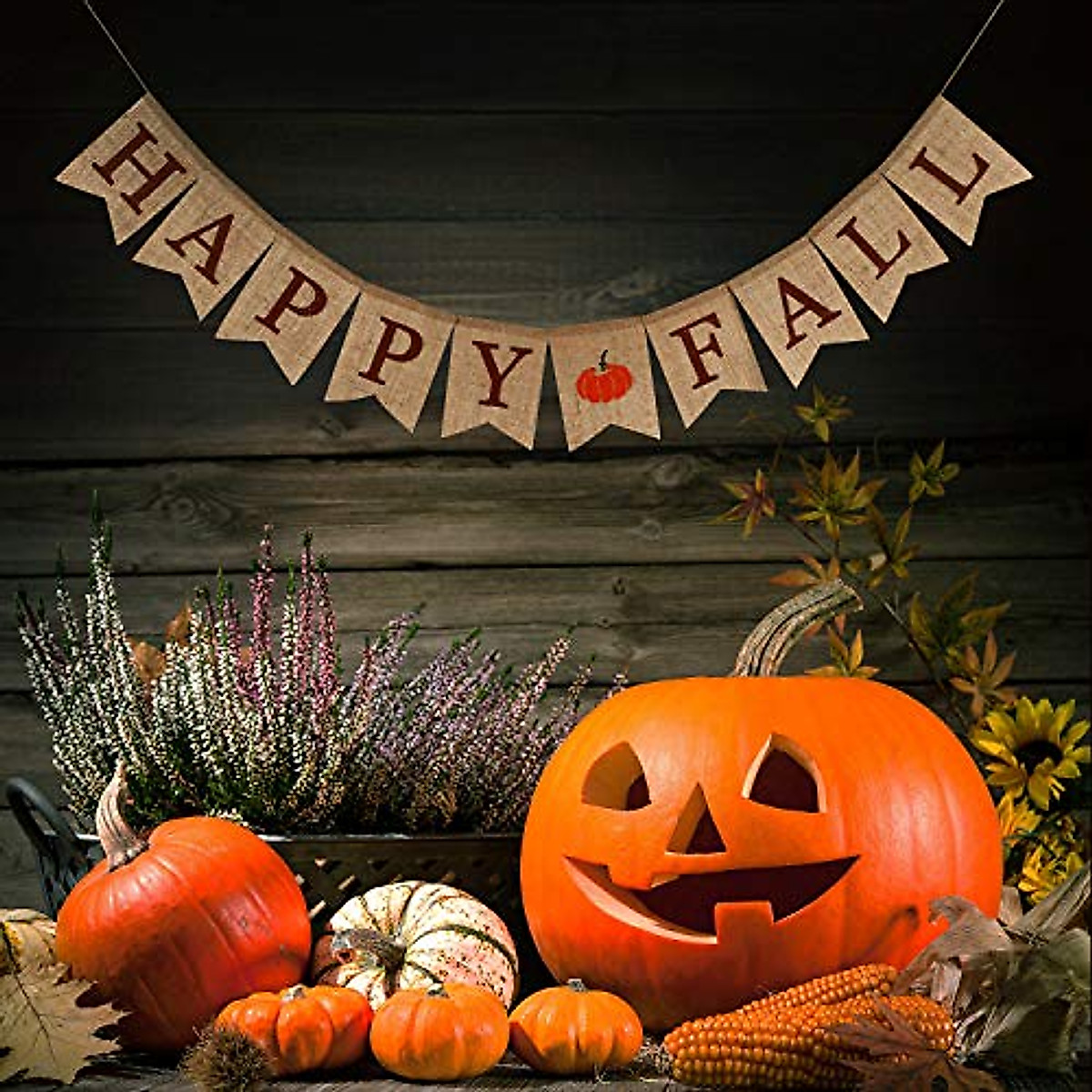 Whaline Happy Fall Pumpkin Burlap Banner Harvest Home Decor Bunting Flag Garland Party Thanksgiving Day Decoration