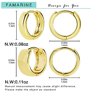 FAMARINE 2 Pairs 14K Gold Plated Hoop Huggie Earrings for Women, Minimalist Dainty Hoop Earrings