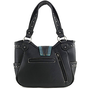 Zelris Floral Poppy Buckle Western Women Conceal Carry Tote Handbag Purse Set (Black)