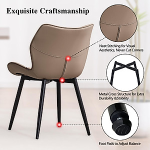 YOUNIKE Dining Chairs Set of 2, Upholstered Leather Kitchen Dining Room Chairs, Modern Living Room Bedroom Side Chairs with Wide Curved Back and Metal Legs, Kitchen Chairs Khaki Taupe