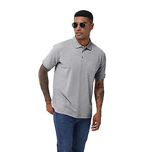 TIHEEN Men's Short Sleeve Moisture Wicking Performance Golf Polo Shirts with Pocket(XL,Grey)