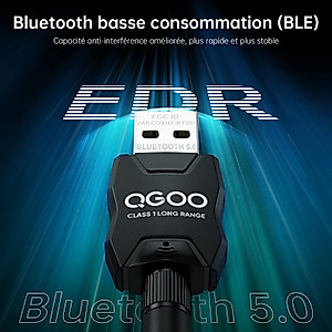 Long Range Class 1 Bluetooth Adapter, QGOO USB Bluetooth Adapter for PC 5.0+EDR, Bluetooth Dongle Wireless Bluetooth Receiver for Speaker, Keyboard, Headphones, Support Win10/8.1/8/7, grey