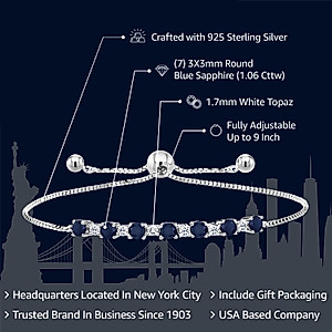 Gem Stone King 925 Sterling Silver Blue Sapphire and White Topaz Tennis Bracelet For Women (1.06 Cttw, Gemstone Birthstone, Adjustable Up to 9 Inch)