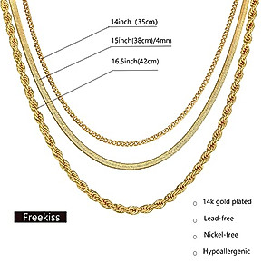 Freekiss Gold Necklace for Women Herringbone Necklace for Women,Simple Gold Layered Necklaces Chunky 14k Gold Plated Necklace Gold Chain Gold Jewelry Gift for Women