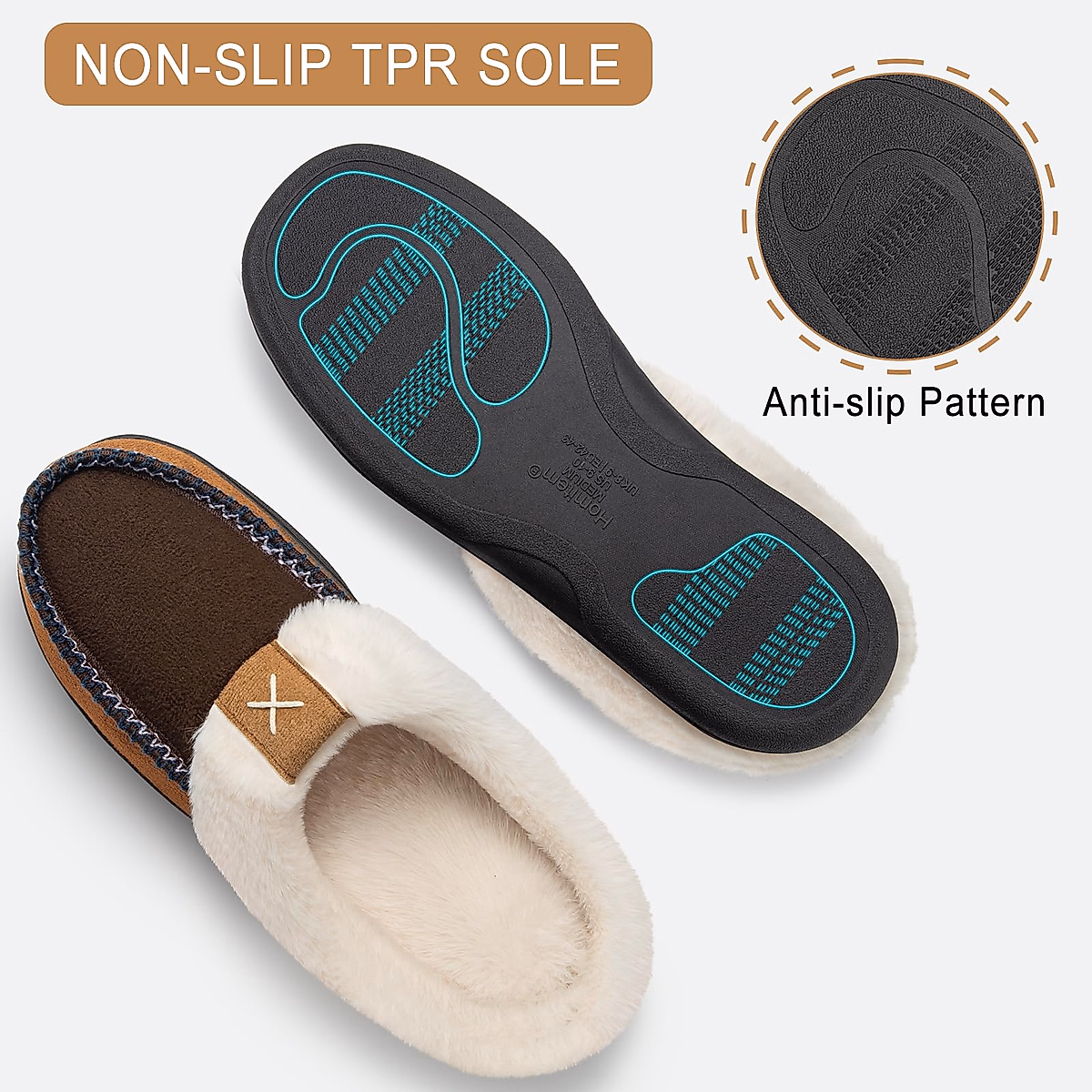 Homitem Men's Memory Foam Slippers,Fuzzy Wool-Like Plush Fleece Lined House Shoes Indoor Outdoor Slippers for Men, Anti-Skid Rubber Sole Home Bedroom Slippers(Size 13-14,Coffee)