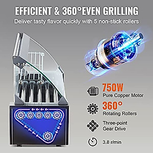 VEVOR Hot Dog Roller 5 Rollers 12 Hot Dogs Capacity, 750W Stainless Sausage Grill Cooker Machine with Dual Temp Control Glass Hood Acrylic Cover Bun Warmer Shelf Removable Oil Drip Tray ETL Certified