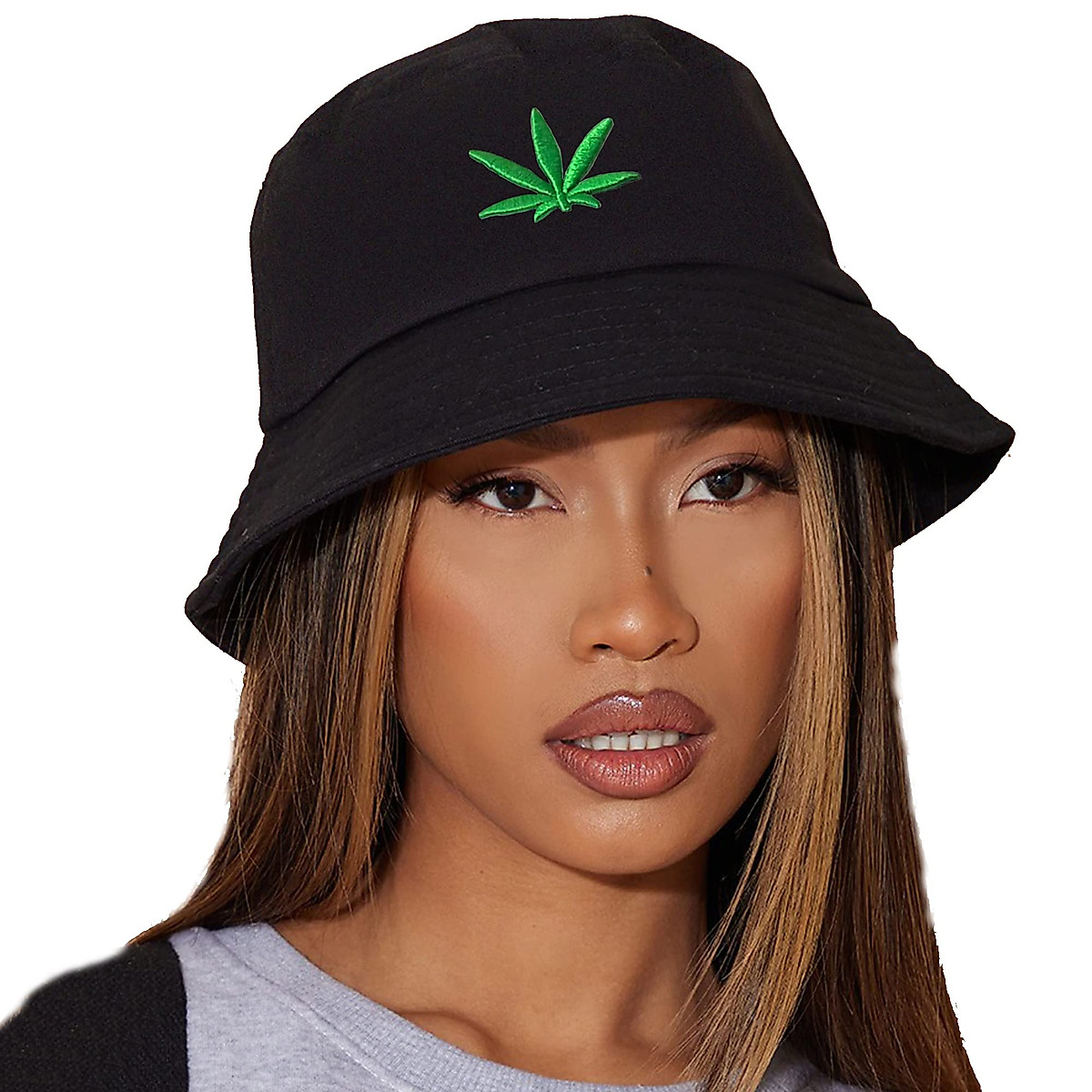 Bucket Hat Cap Marijuana Weed Leaf Cannabis - Foldable Snapback Men Women (Black)