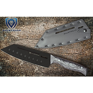Dalstrong Santoku Knife - 7 inch - Delta Wolf Series - Ultra-Thin & Zero Friction Blade - Black Titanium Nitride Coating Vegetable Kitchen Knife - G10 Camo Handle - Leather Sheath