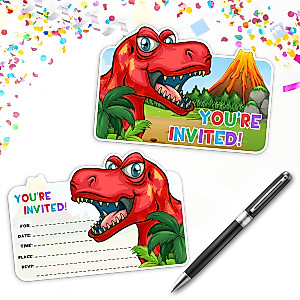 Dinosaur Birthday Party Invitations for Boys, Girls, Kids, 30 Invite Cards with Envelopes, Dinosaur Birthday Party Supplies