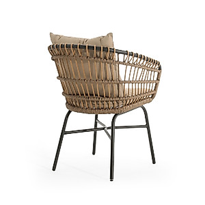 Merax Outdoor Patio Chair Set of 2 with Cushions Modern Armchair with Weatherproof Aluminum and PE Rattan Material for Gardens, Lawns, Balconies, Poolsides, 2-Pcs, Beige + Black