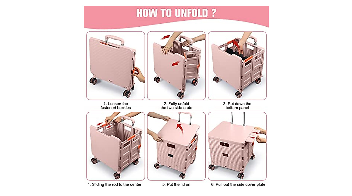 Portable Foldable Utility Cart with Magnetic Lid & Wheels