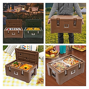 Insulated Food Pan Carrier,30L/31.7Qt 7-8h Insulation Food Box,LDPE+304 Stainless Steel Catering Cold/Hot Box,Outdoor Top Load Food Warmer w/2-Food Pan,2-Handle&4-Buckle for Home,Commercial,Coffee