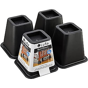 Lufia Bed Furniture Risers, 6 Inch Heavy Duty Bed Lifts Risers for Sofa, Table, Chair or Desk, Set of 4 Bed Lifts (6 inch, Black)