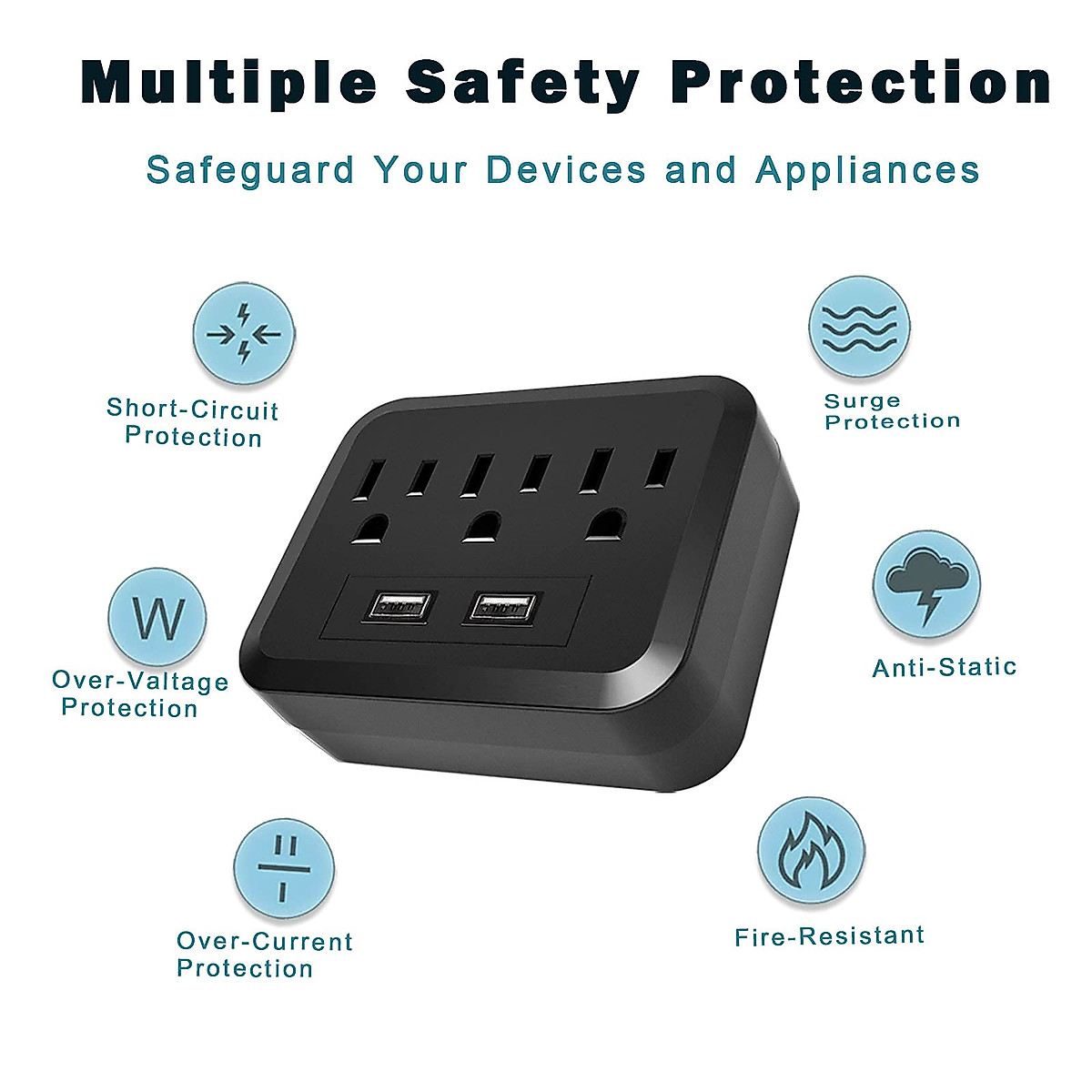 2 Pack Wall Charger Surge Protector with 2 USB Charging Ports, Multi Plug Outlets Extender with3 Outlets, Outlet Splitter, Plug Adapter, USB Plugs for Wall Outlet (Black)…