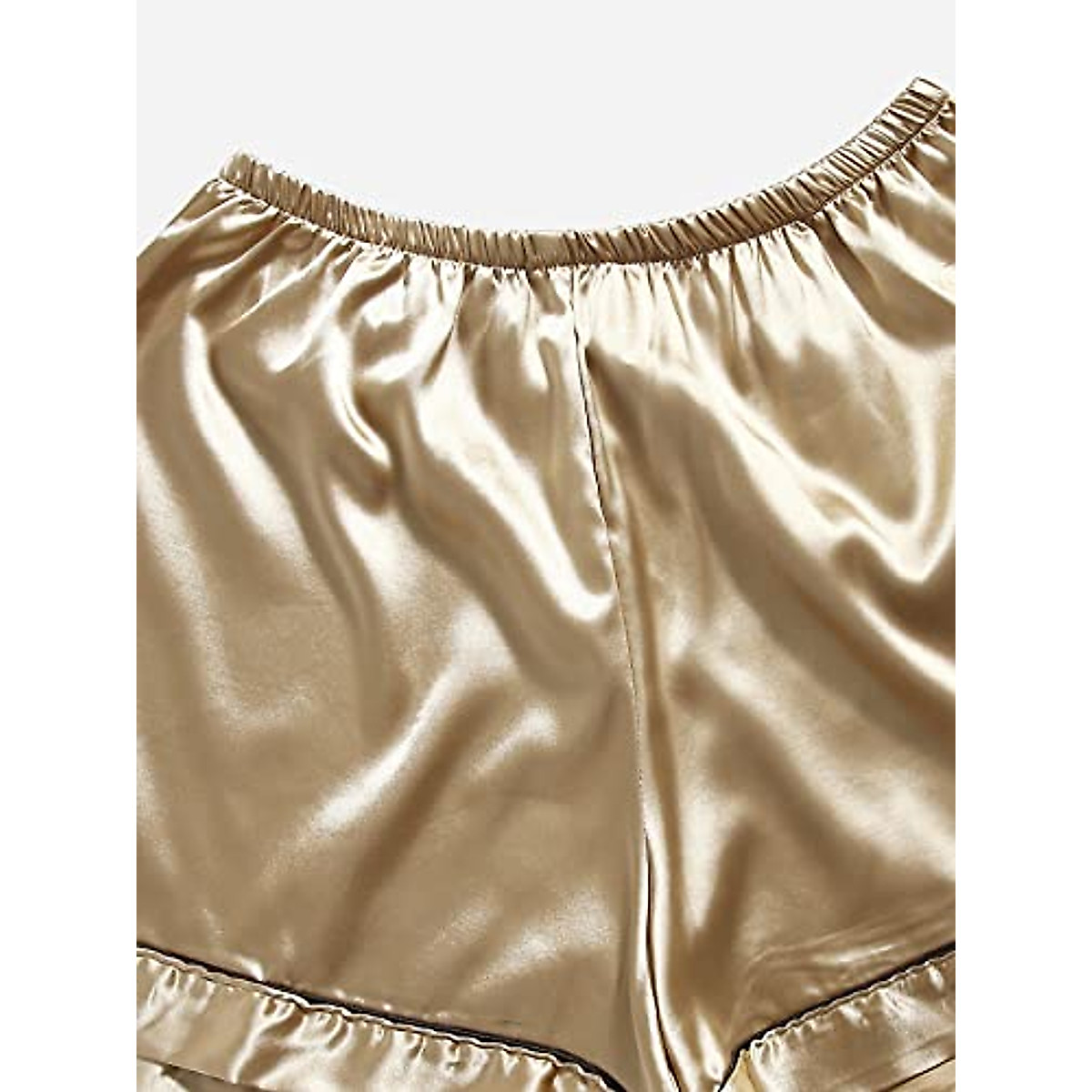 SheIn Women's Pajamas Set 6pcs Silk Satin Short Sleeve Top Elastic Waist Shorts Sleepwear Loungewear Pink Khaki Brown Medium