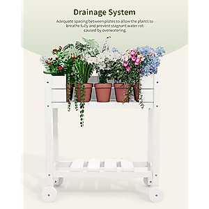 JEAREY Raised Garden Bed with Legs, HDPE Elevated Garden Boxes with Wheels, Raised Planter Box Outdoor, for Flowers Vegetables Herbs Backyard Patio Balcony, White