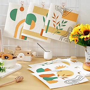 AnyDesign Boho Swedish Dishcloths Abstract Geometric Pattern Kitchen Dish Towel Reusable Minimalism Reusable Cotton Cleaning Dishcloth for Home Party Cleaning Housewarming, 7 x 8 Inch, 6 Pack