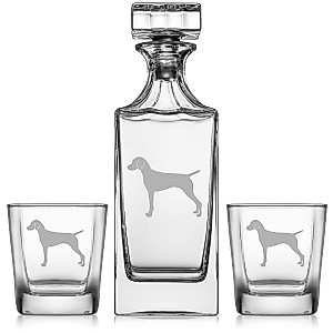 Whiskey Decanter Gift Set With 2 Whiskey Old Fashioned Rocks Glasses Vizsla