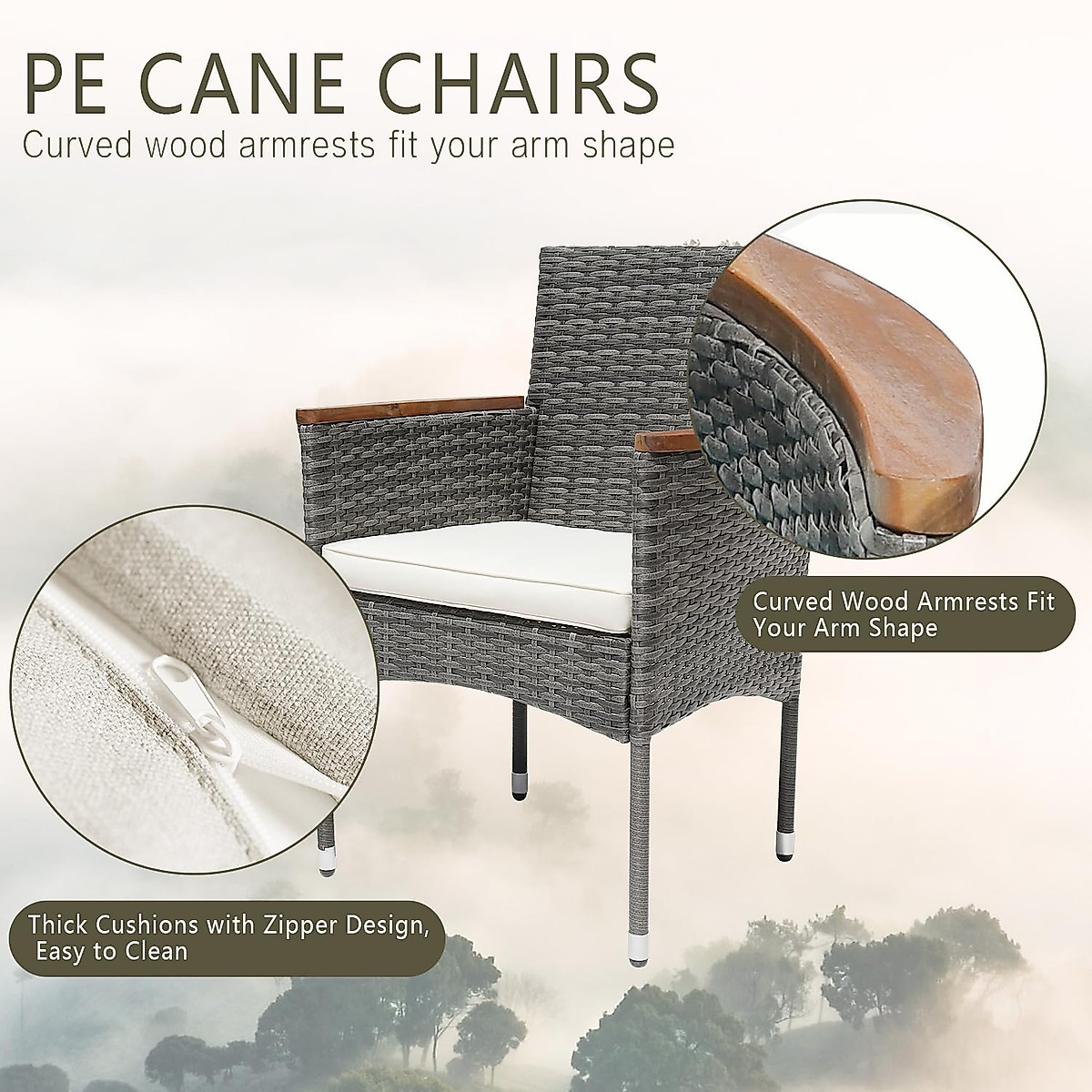 ARTBUSKE 7 Piece Outdoor Patio Table and Chairs Set of 6 Outdoor Dining Set for 6 Patio Dining Sets Back Yard Furniture Set for Outside Patio Garden Deck,Grey