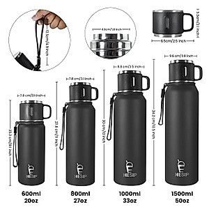 Icesip Stainless Steel Insulated Bottle, 20oz with cup Vacuum Insulated Water Bottle, Thermo for Hot Drinks/Cold Drinks,24-Hr Insulation Commute, Travel