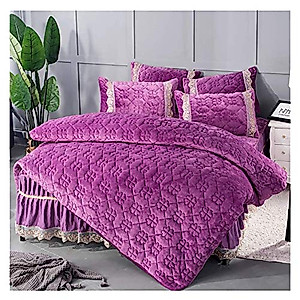 Wrinkle Stain Resistant Four Piece Bed Set Duvet Cover Set Autumn and Winter Duvet Cover Plus Cotton Bedspread to Keep Warm King Size Wine Red Queen Size Sheet Set