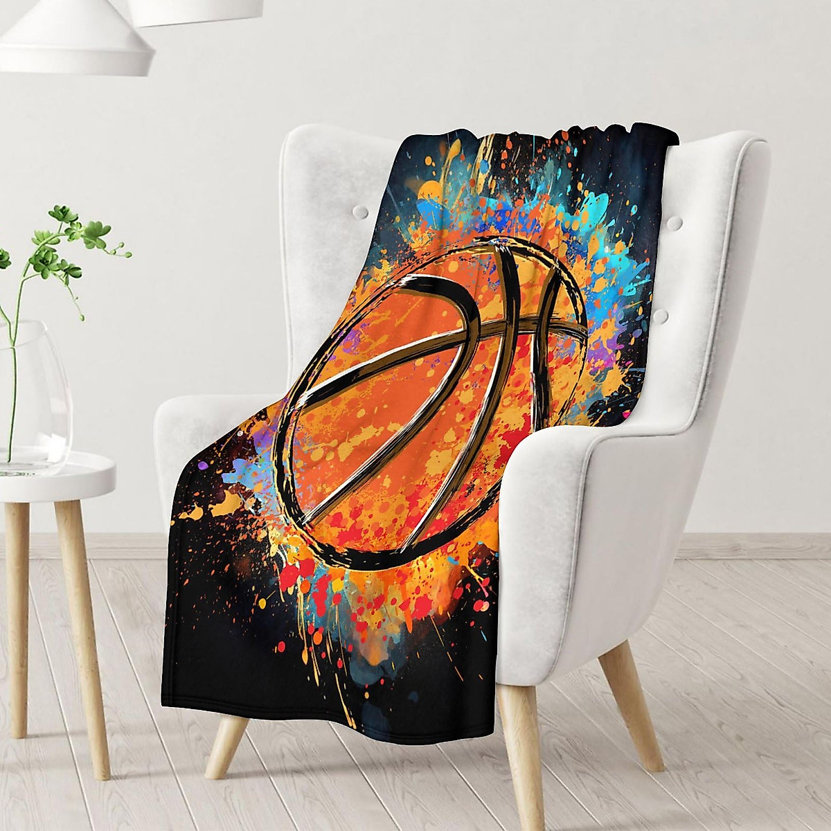 Blanket for Boys - Basketball Throw Blanket Gift for Basketball Lover - 50x40 Inches Sports Blankets for Kids Teens - Black Soft Fuzzy Basketball Stuff for Couch Sofa Bed