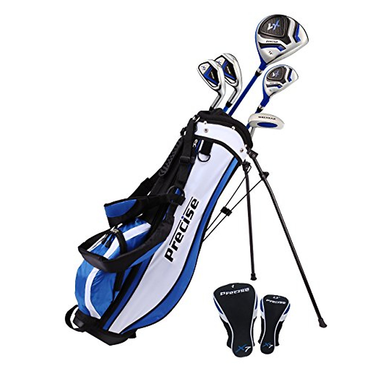 Precise Distinctive Right Handed Junior Golf Club Set for Age 9 to 12 (Height 4'4" to 5') Set Includes: Driver (15"), Hybrid Wood (22*), 2 Irons, Putter, Bonus Stand Bag & 2 Headcovers