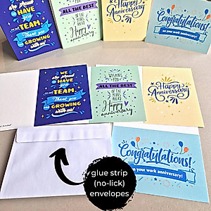 24 Happy Work Anniversary Cards Bulk with Envelopes - 24 Cheerful Work Anniversary Cards for Employees in a Storage Box - Employee Appreciation Gifts Bulk, 4 Designs x 6 Cards Each (Celebration Set)