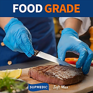 Supmedic Medical Nitrile Exam Gloves, Latex-Free, Powder-Free, Food Safe, Cooking Food Prep, Disposable Gloves, Blue, 100 Pcs (Small)