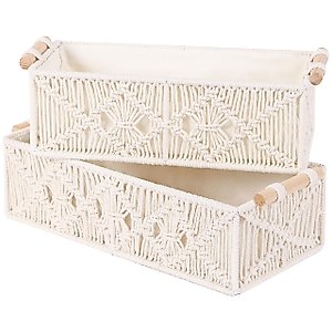 OUTBROS Storage Baskets Boho Decor Box for Organizing, Handmade Woven Decorative Basket for Countertop Toilet Tank Shelf Cabinet Organizer for Bedroom Livingroom Home, Set of 3, Ivory