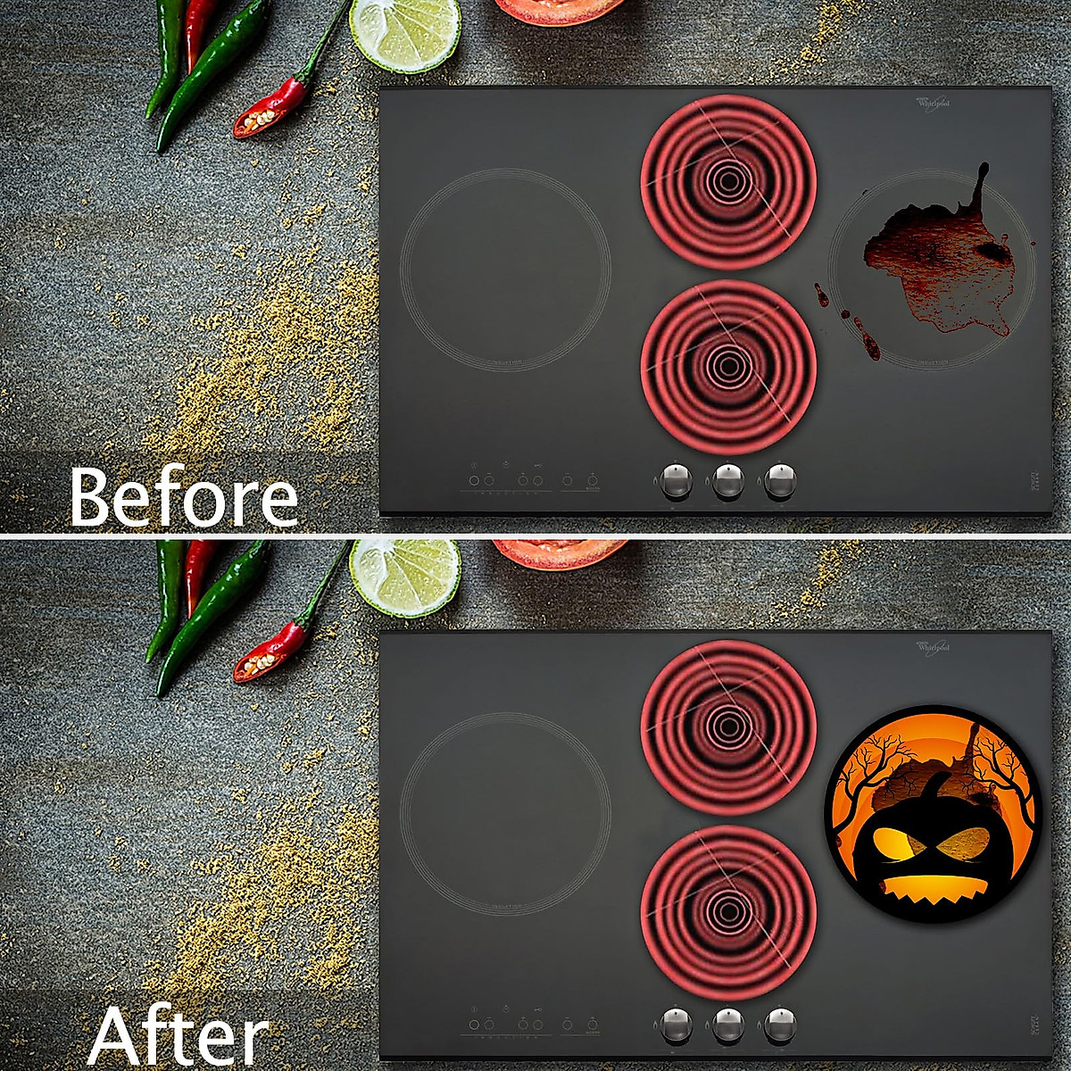 Tucocoo Halloween Electric Stove Burner Covers, Set of 4 Round Stove Burner Covers, 8 Inches and 10 Inches, Gas Stove Burner Covers, Metal Stove Burner Cover, Black Orange Kitchen Cooktop Decorative